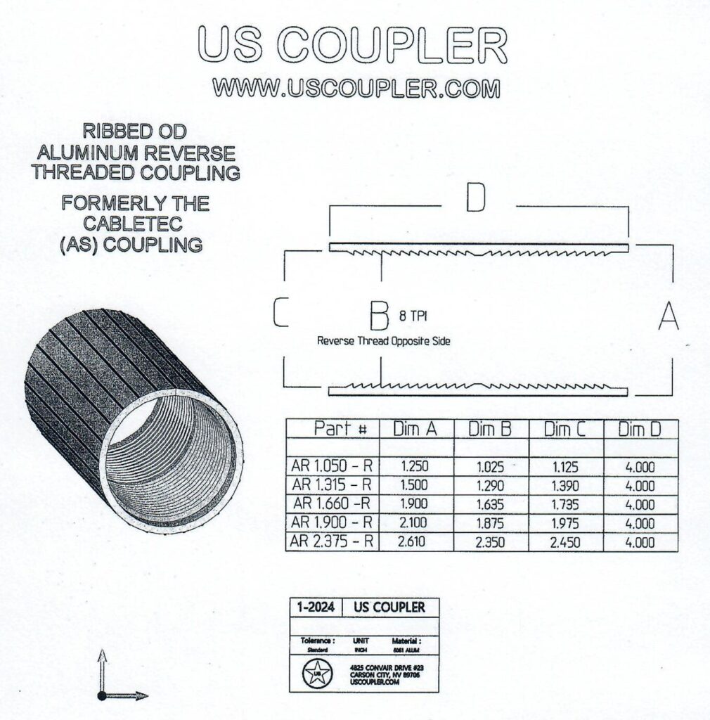 AR-R (AS) Reverse Thread Ribbed OD - Aluminum Couplers - Cabletec ...